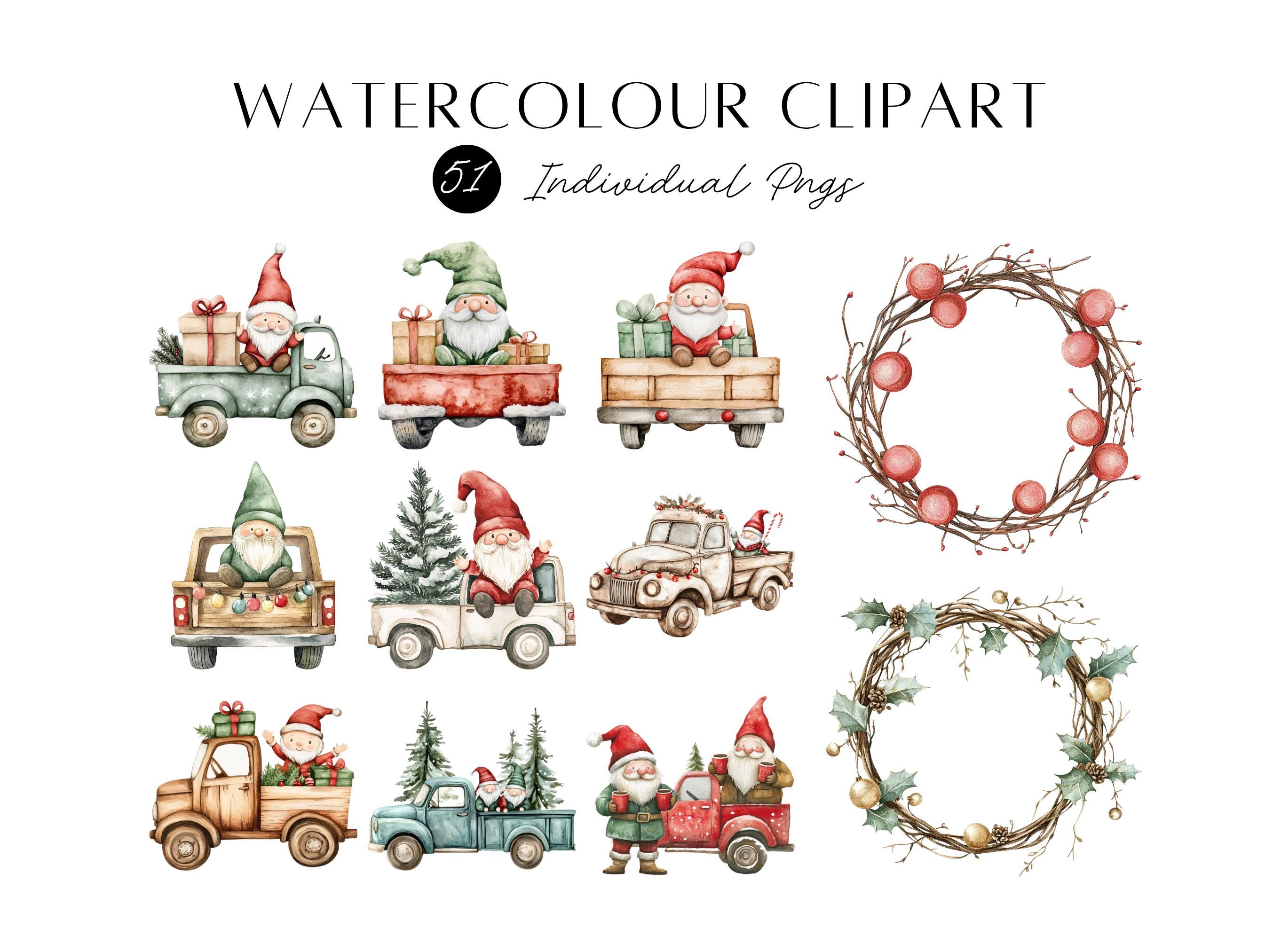 Christmas Gnome Truck Clipart, Vintage Red Green Festive Trucks ...