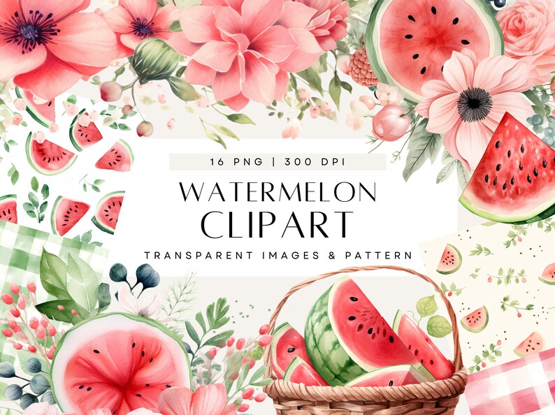 Watermelon Clipart, Tropical Fruits Invite, Watercolor Fruit Invitation ...