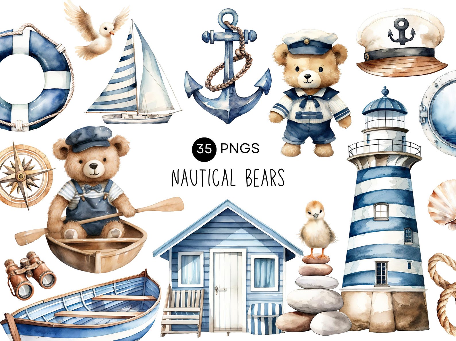 Sailor Teddy Bear Clipart, Nautical Nursery Clip Art, First Birthday ...