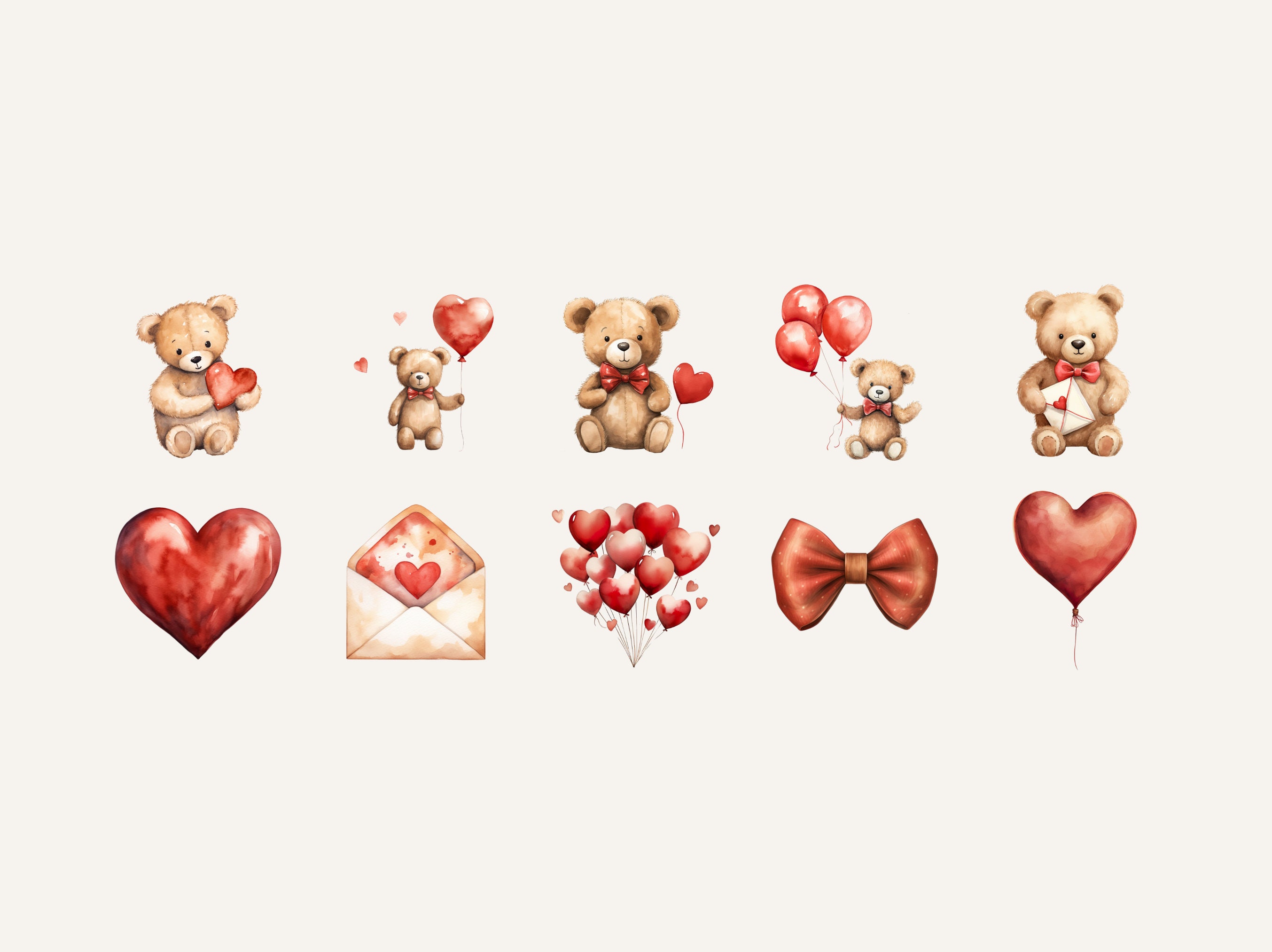 Valentine's Bear Clipart, Red Heart Balloons, Teddy Bears, Love Letter ...