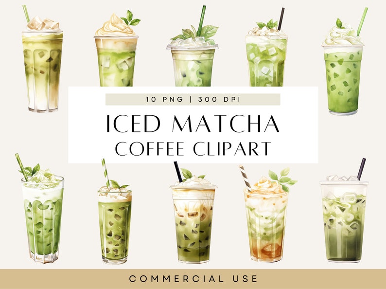 Iced Matcha Tea Clipart Takeaway Coffee Clip Art Matcha - Etsy