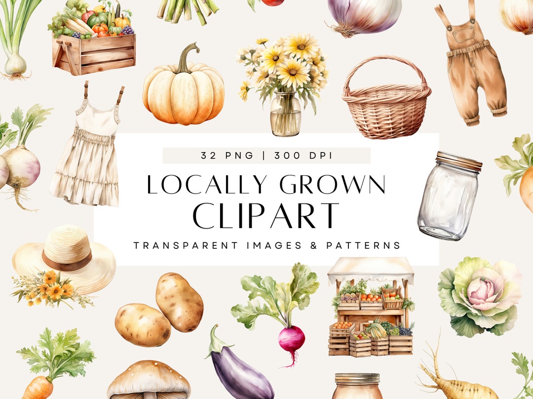 Locally Grown Baby Shower, Watercolor Farmers Market Clipart, Harvest ...