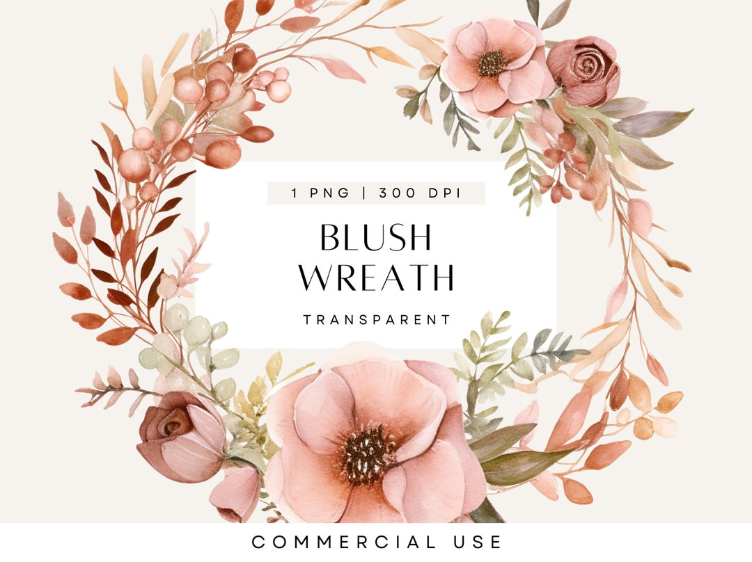 Pink Floral Wreath Clipart, Blush Watercolor Florals, Flower Wreaths ...