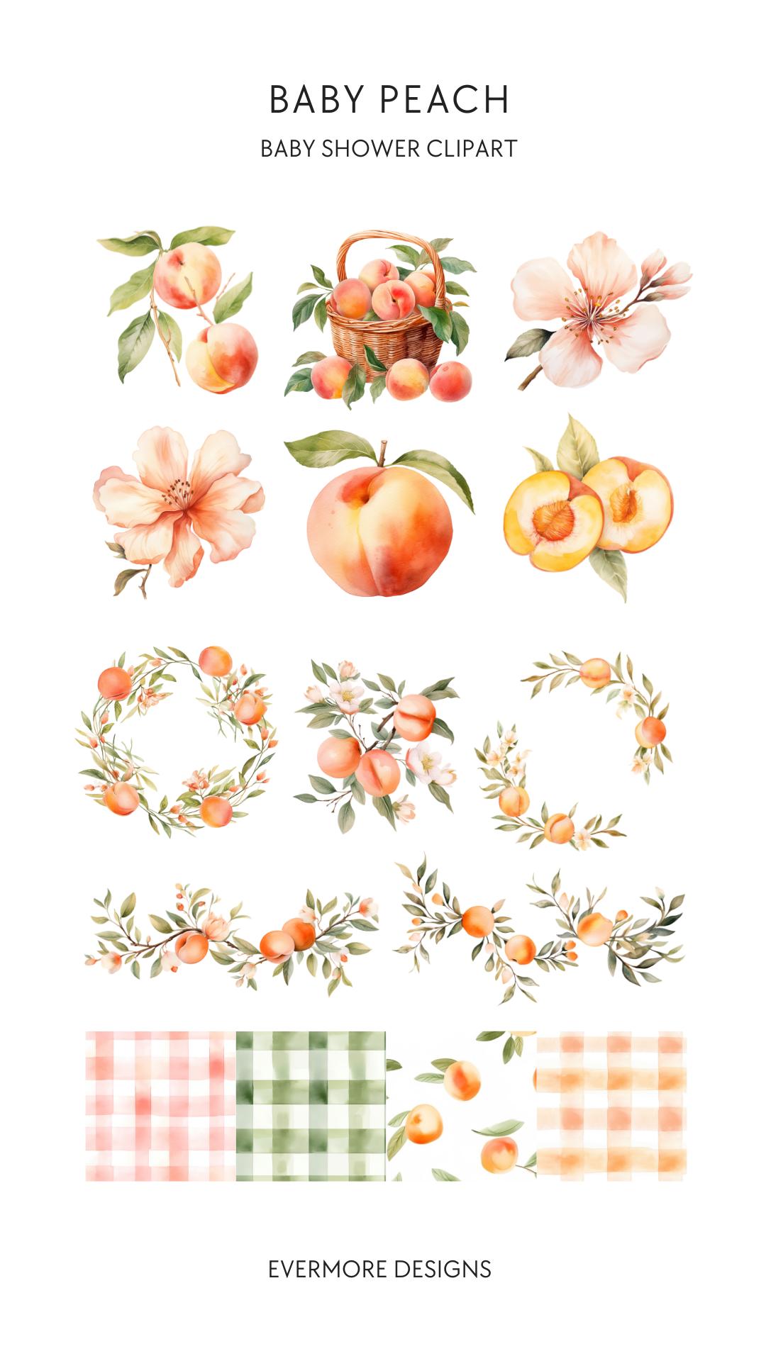 Peach Watercolor Clipart, Peach Floral Greenery, Watercolor Peaches ...