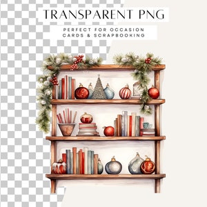 Christmas Library Clipart, Reading Clip Art, Books Stack, Book Shelves ...