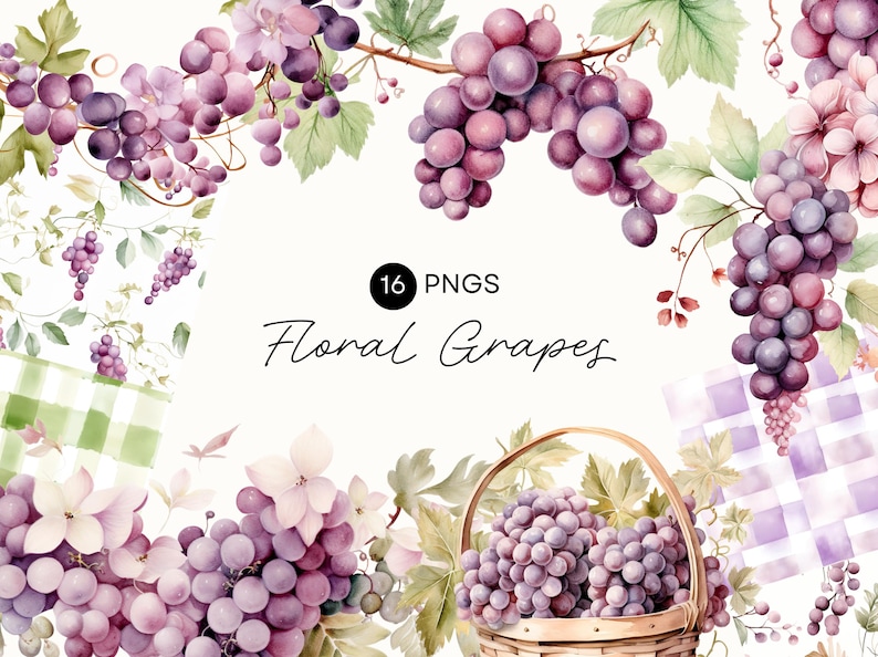 Watercolor Grape Clipart, Tutti Fruiti Baby Shower, Purple Grapes on ...