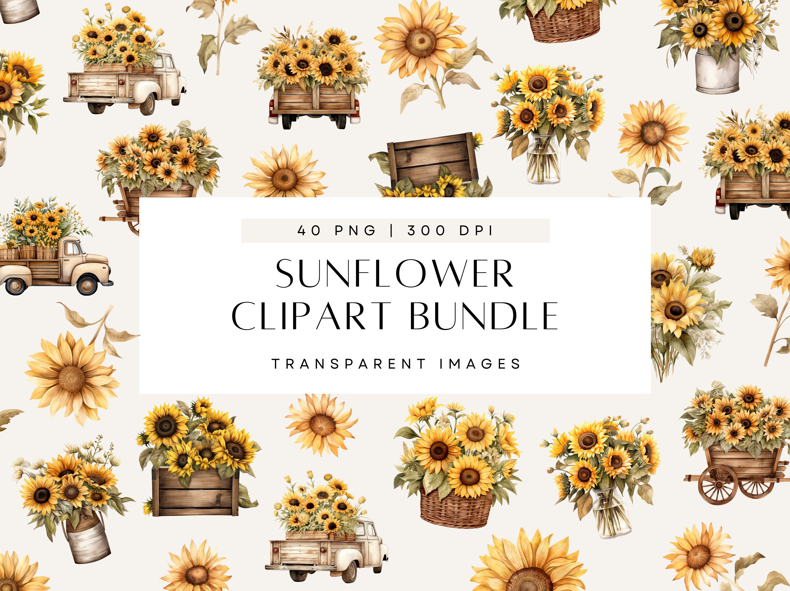 Sunflower Bouquet Clipart, Spring Sunflowers, Yellow Summer Watercolor ...