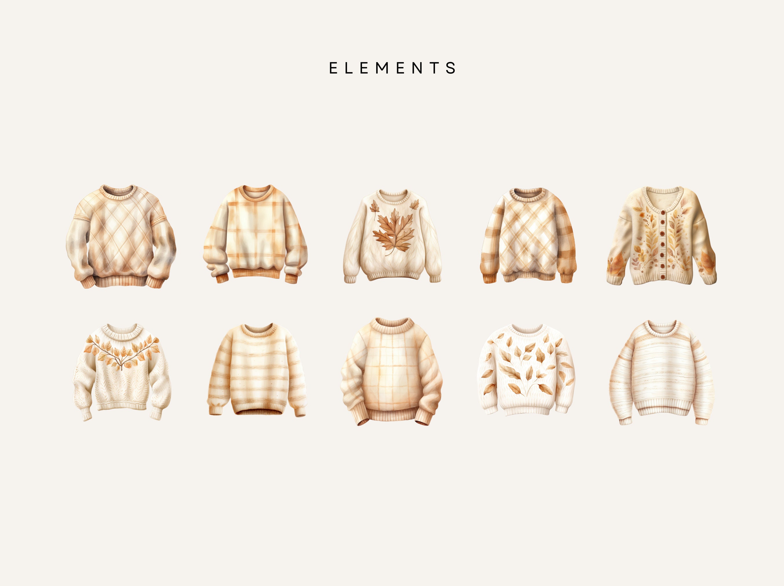 Watercolor Fall Sweaters Clipart, Beige Autumn Jumpers, Clipart Bundle ...