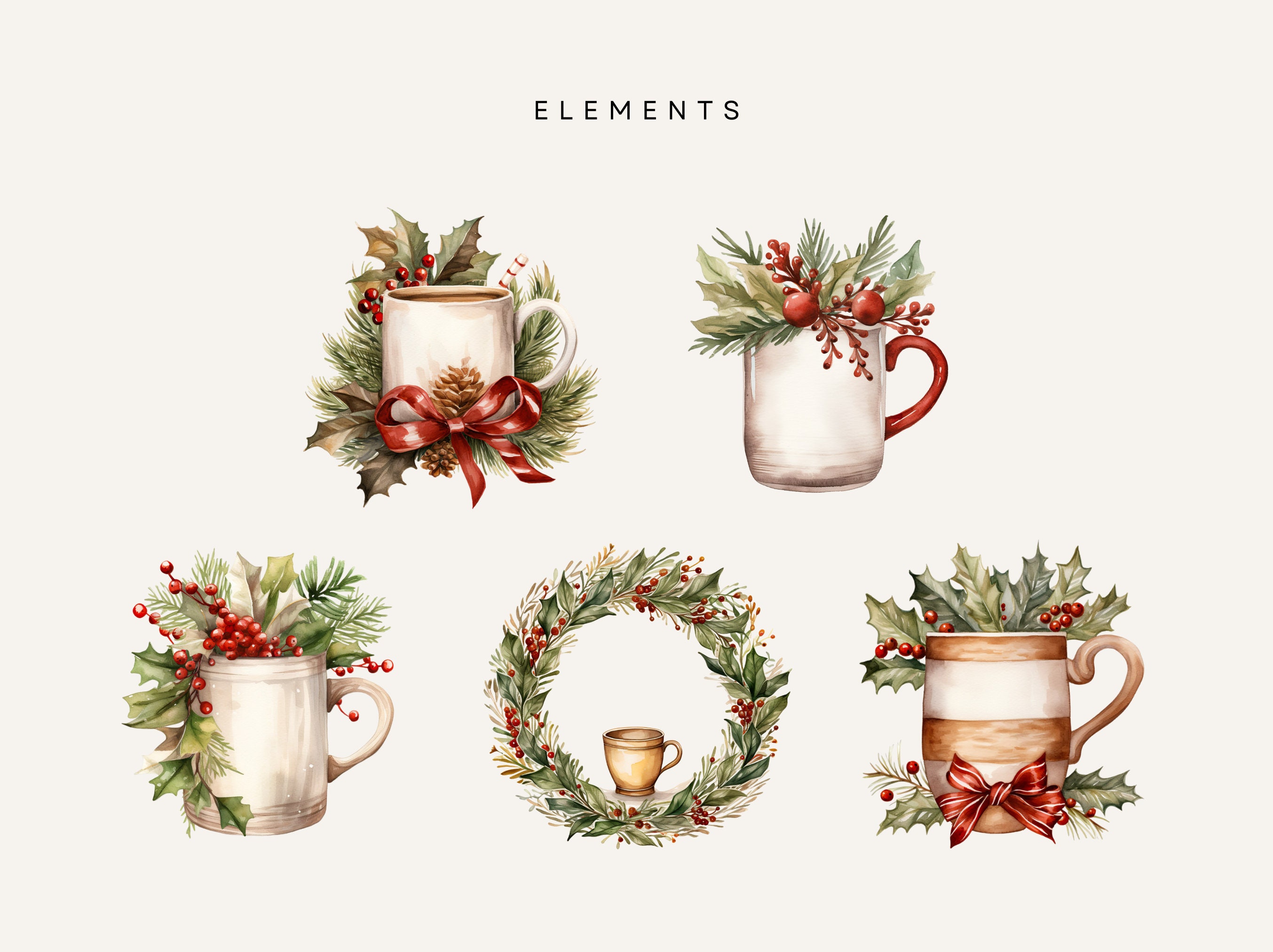 Watercolor Cozy Christmas Clipart, Coffee Mug Clipart, Christmas Coffee ...