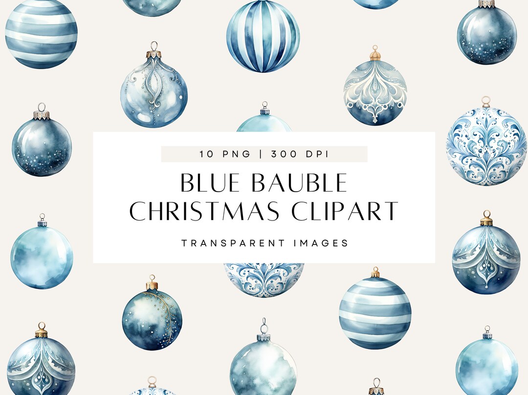 Blue Christmas Ornaments Clipart, Hanging Ornament, Blue Watercolor ...
