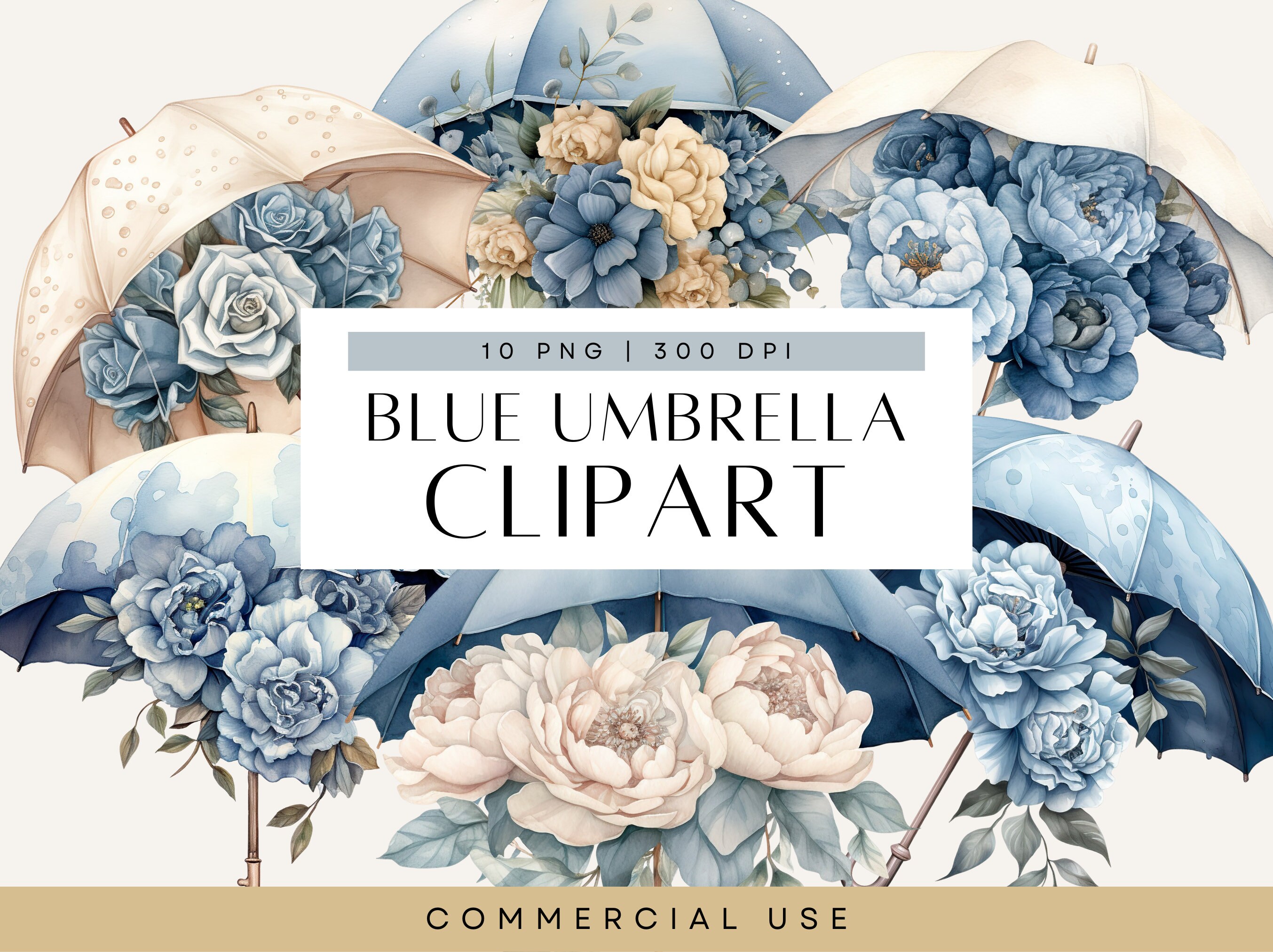 Boys Blue Baby Shower Umbrella Clipart Pack Dusty Blue Floral - Etsy