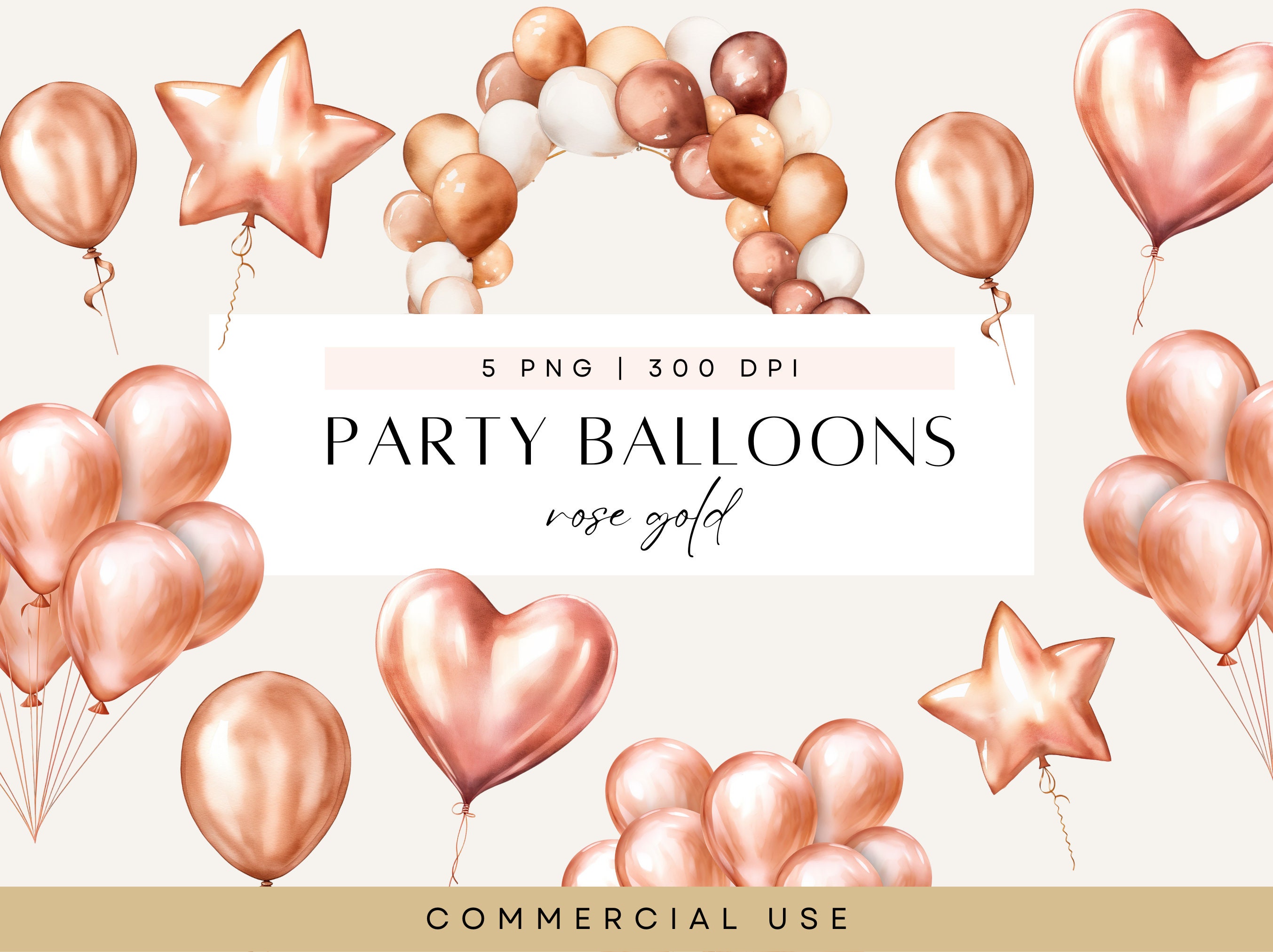Rose Gold Balloon Clipart Watercolor Balloons Girl Birthday - Etsy