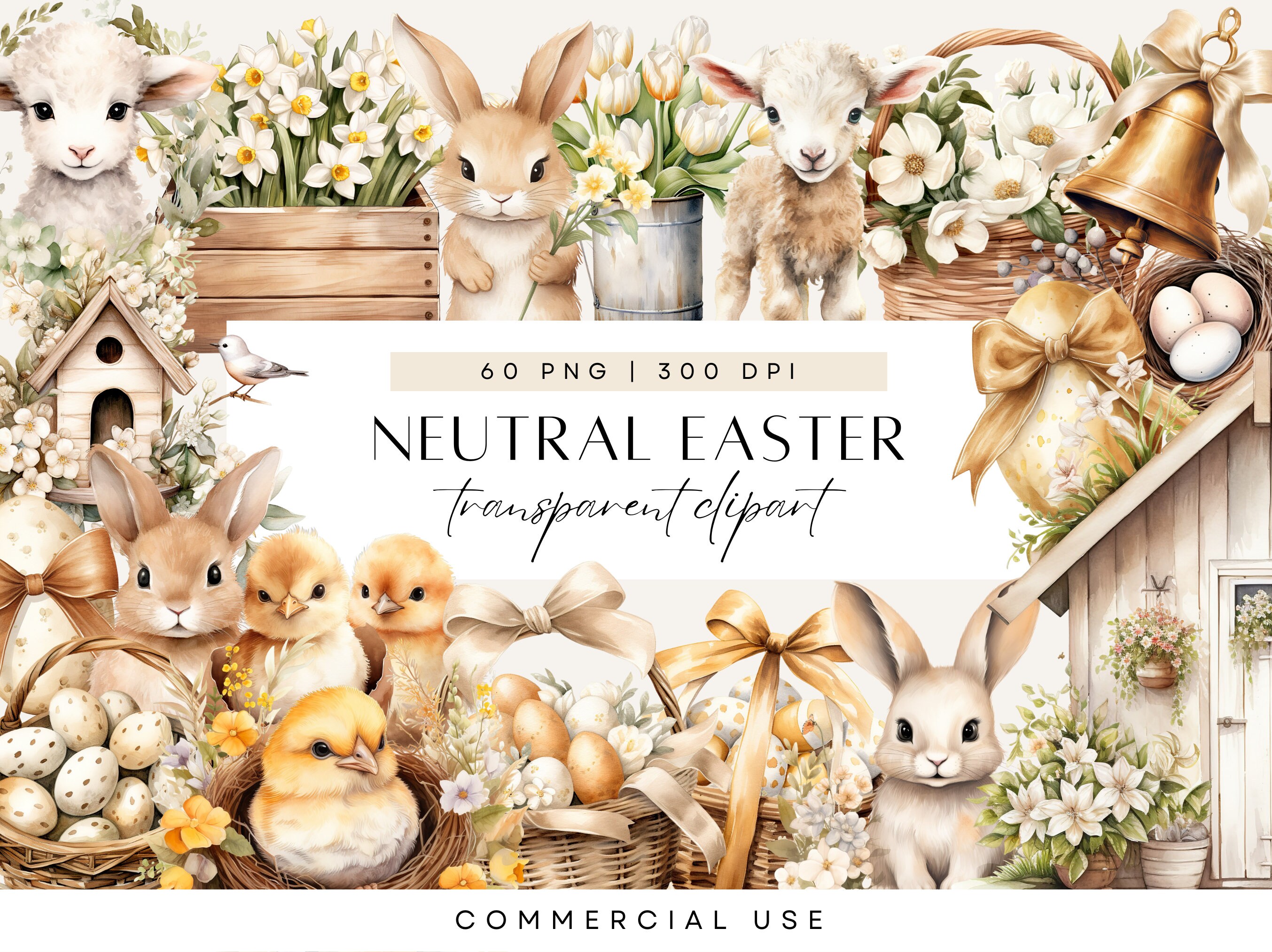 Watercolor Easter Clipart Bundle, Easter Bunny, Easter Egg Basket ...