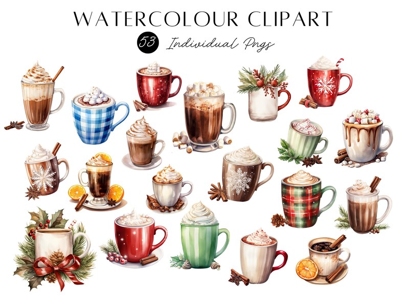 Watercolor Hot Cocoa Clipart | Cozy Christmas Mug, Neutral Holiday ...