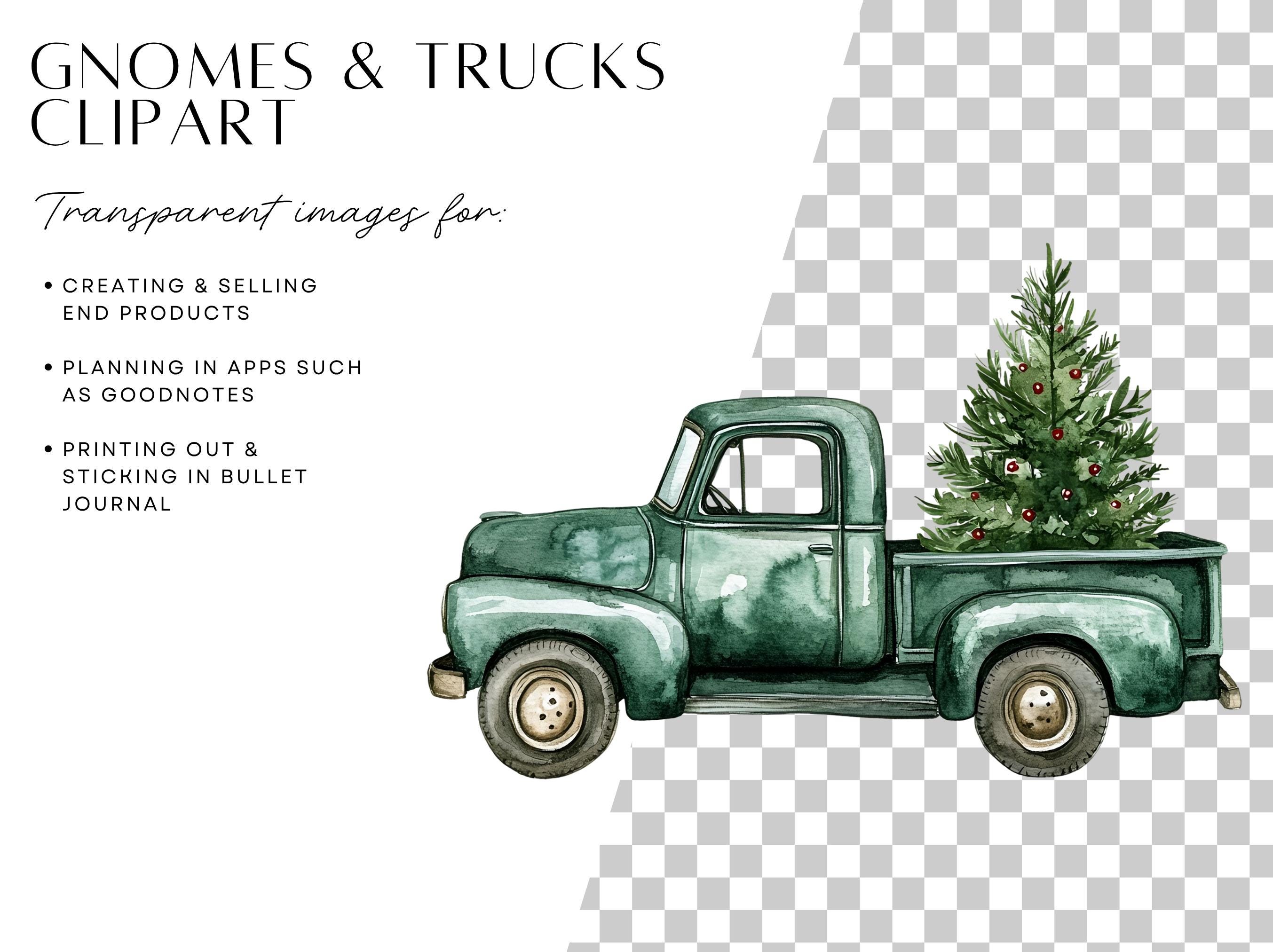 Christmas Gnome Truck Clipart, Vintage Red Green Festive Trucks ...