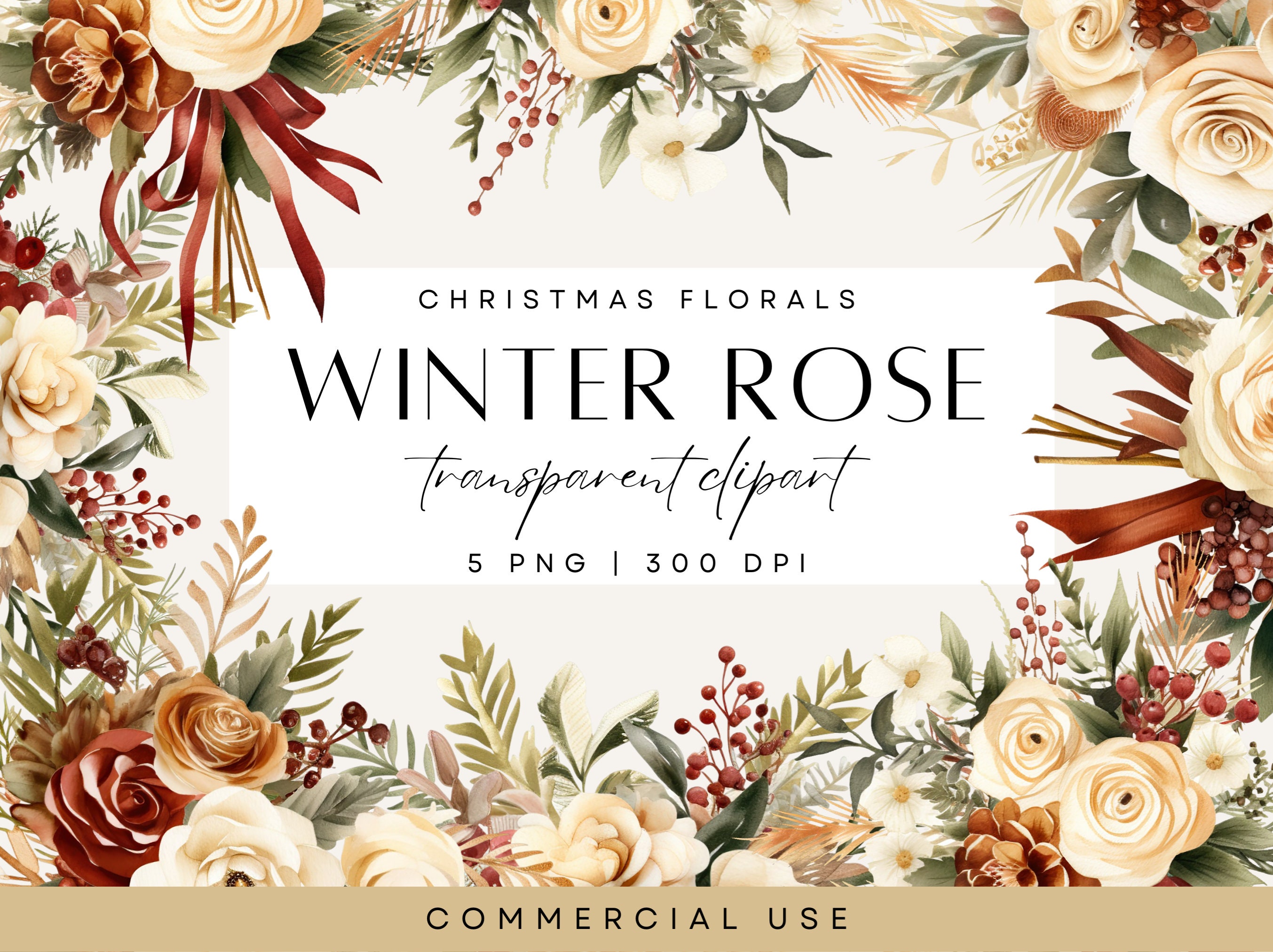 Christmas Mega Bundle Clipart PNG Gold Tree Watercolor - Etsy