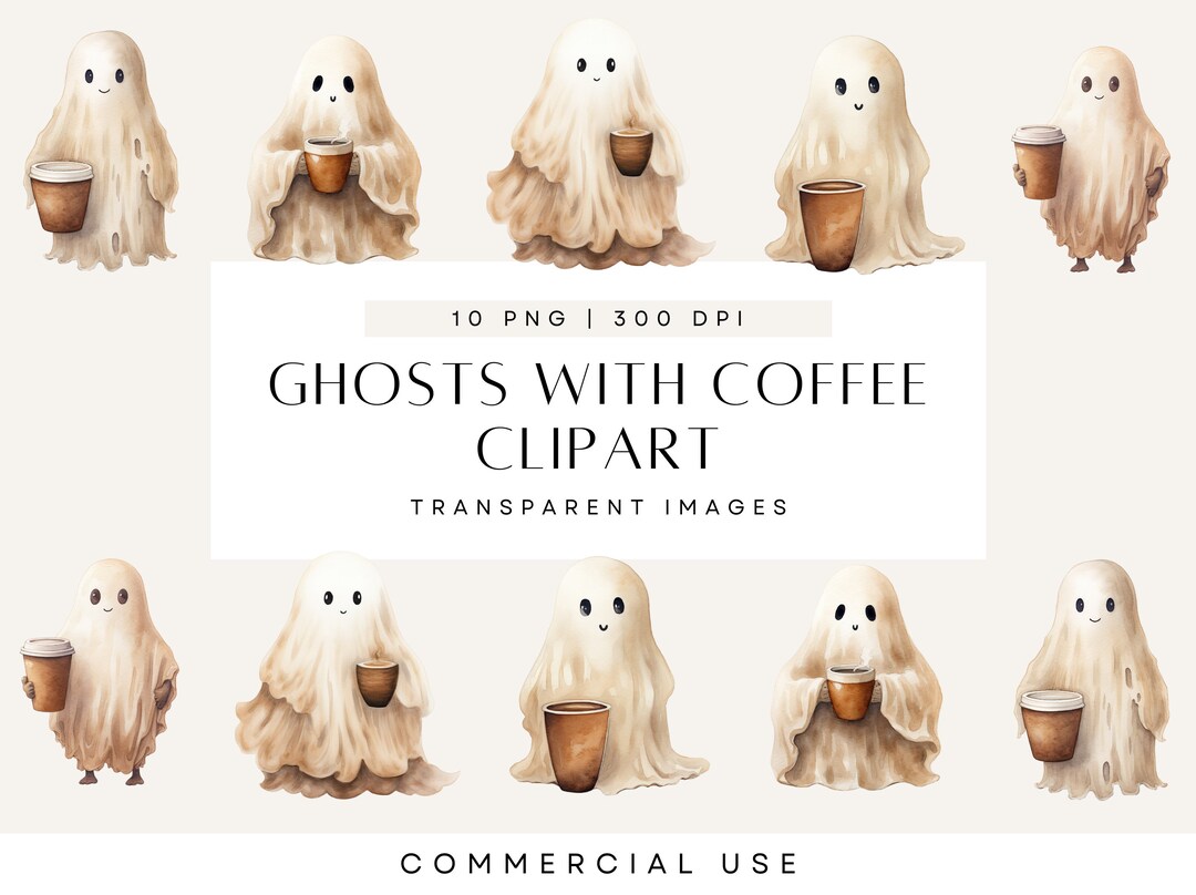 Ghost With Coffee Clipart, Halloween Clipart, Watercolor Drink Clipart ...