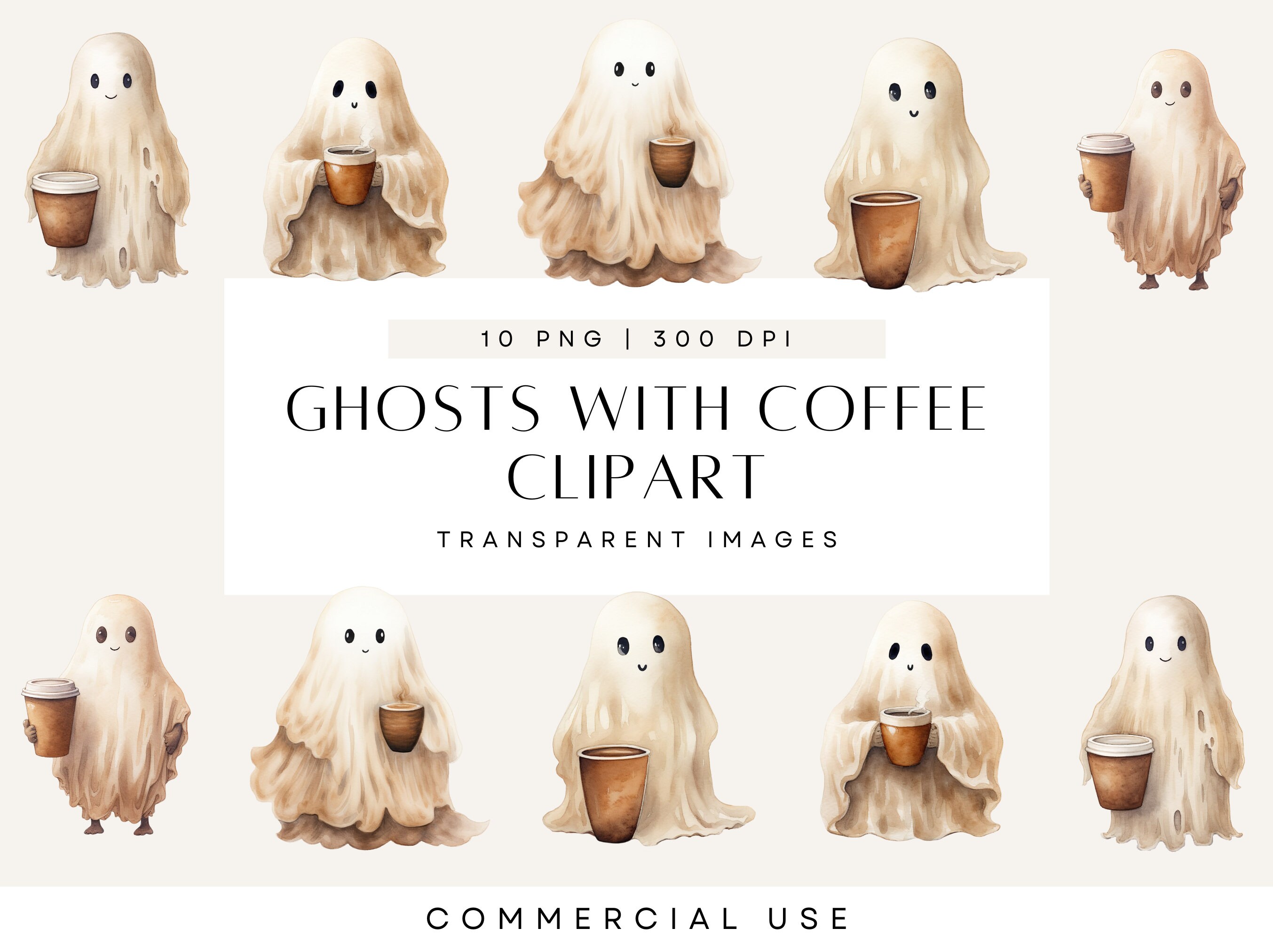 Ghost With Coffee Clipart, Halloween Clipart, Watercolor Drink Clipart ...