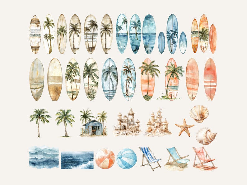 Retro Surf Clipart, the Big One Birthday Surfboard, Surfs Up, Summer ...