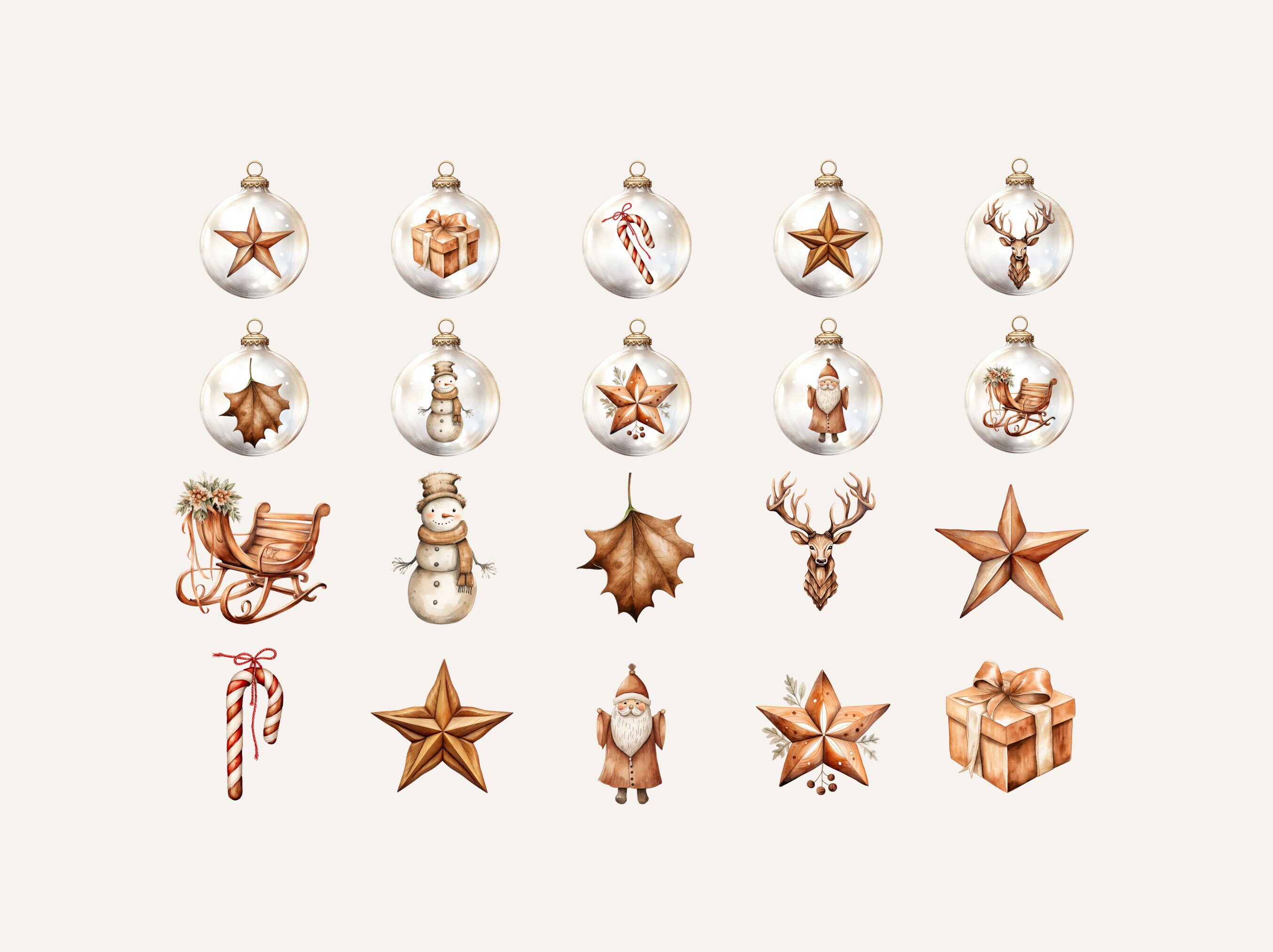 Christmas Mega Bundle Clipart PNG, Neutral Christmas Tree, Ornaments ...