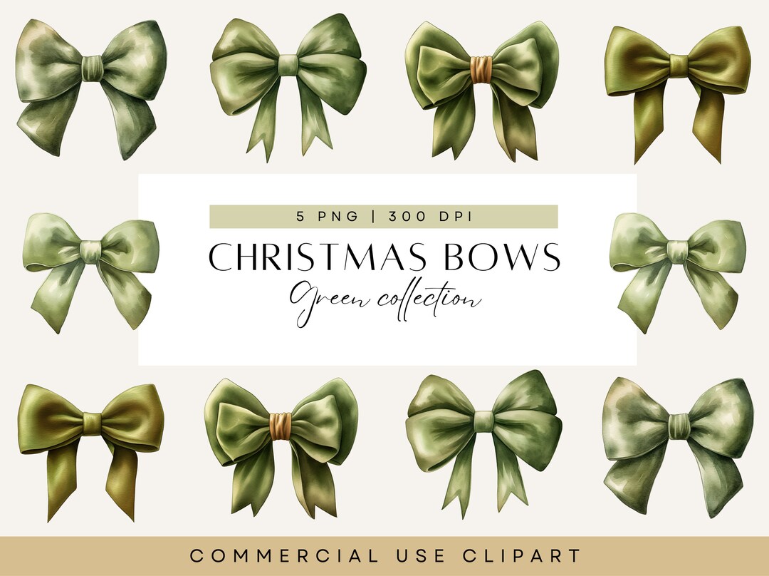 Green Christmas Bow Clipart Velvet Hair Bows Christmas - Etsy