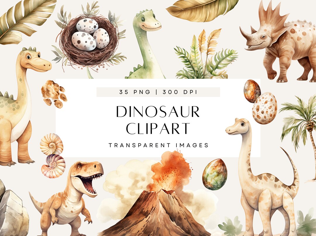 Watercolor Dinosaur Clipart, Nursery Clipart, Dinosaur Birthday Party ...