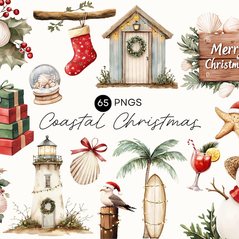 Cute Coastal Christmas Clipart - Etsy UK