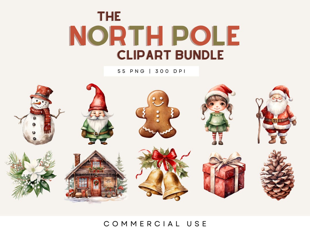 North Pole Clipart, Hygge Christmas Clipart, Festive Invitation Clip ...