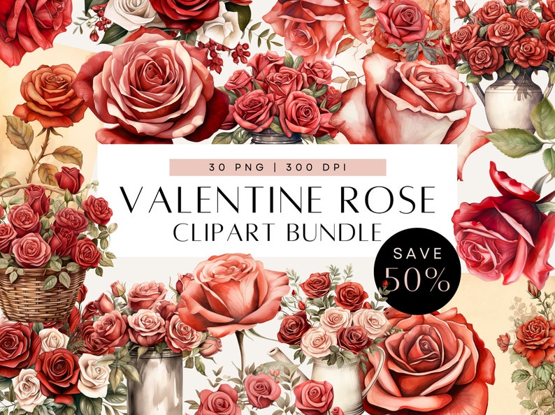 Valentine Roses Clipart, Valentines Day, Blush Valentine, Love Day, Red ...