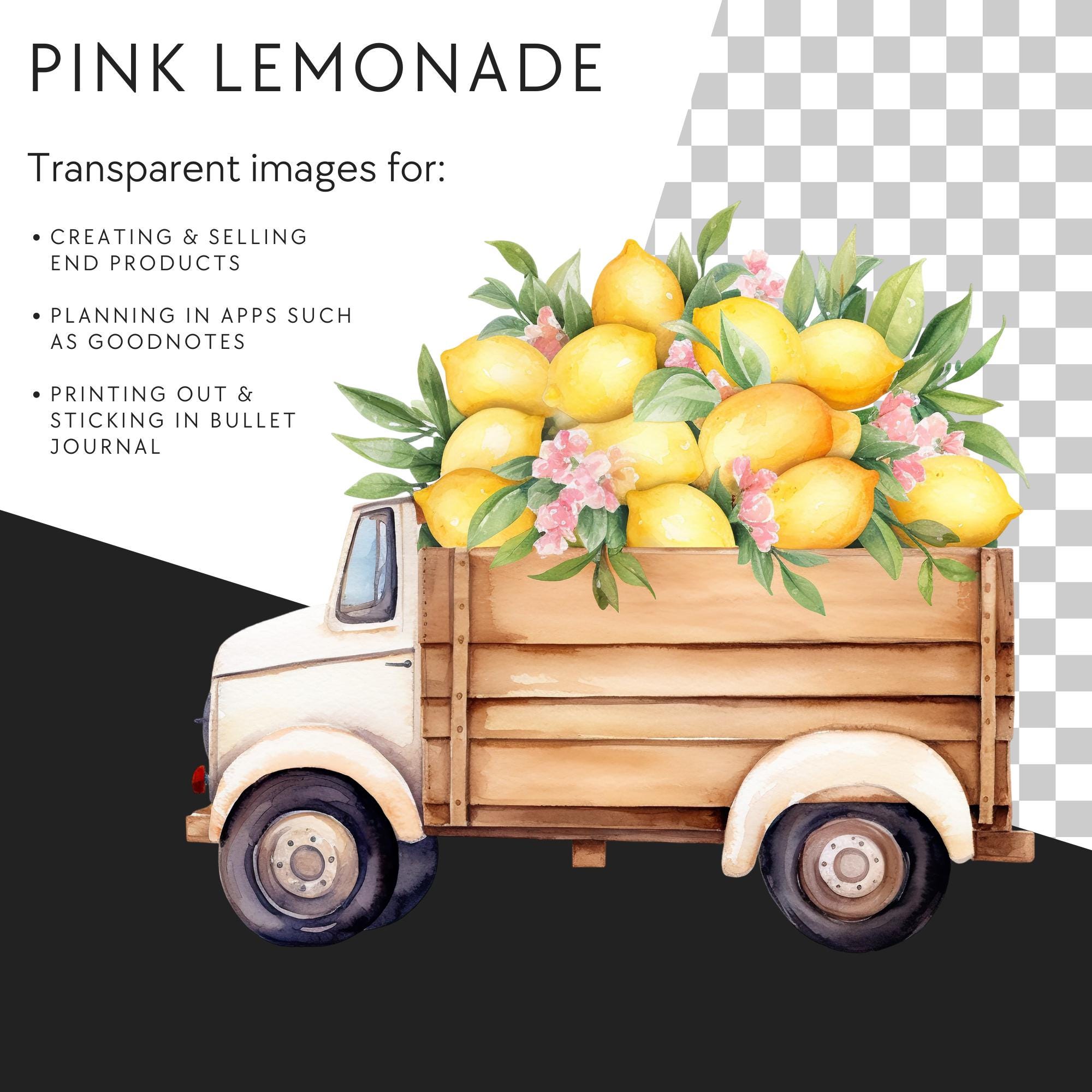 Pink Lemonade Clipart, Summer Party Cocktail, Yellow Floral, Sunshine ...