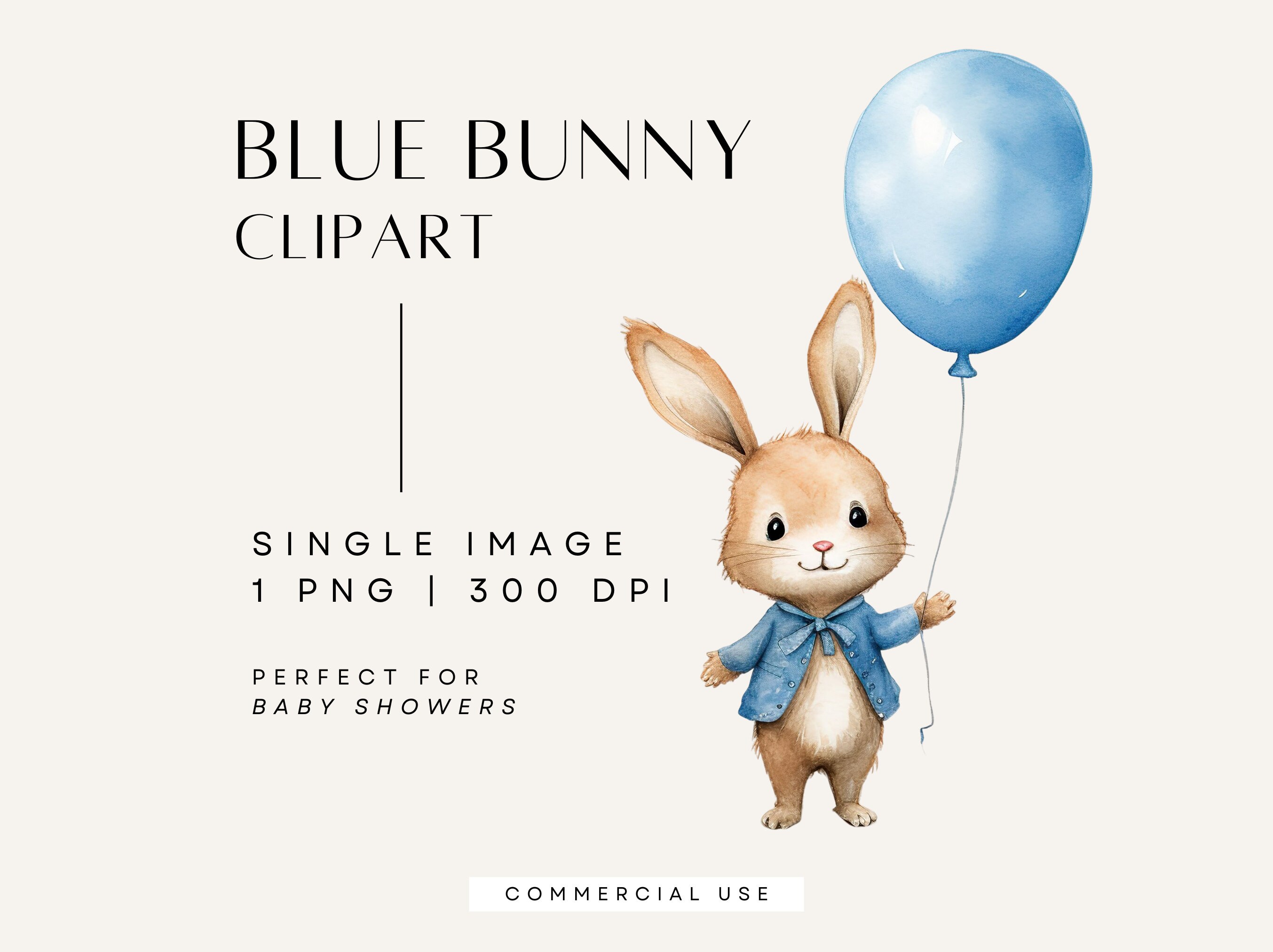 Blue Baby Shower Clipart, Easter Bunny Watercolor, Cute Baby Animals ...