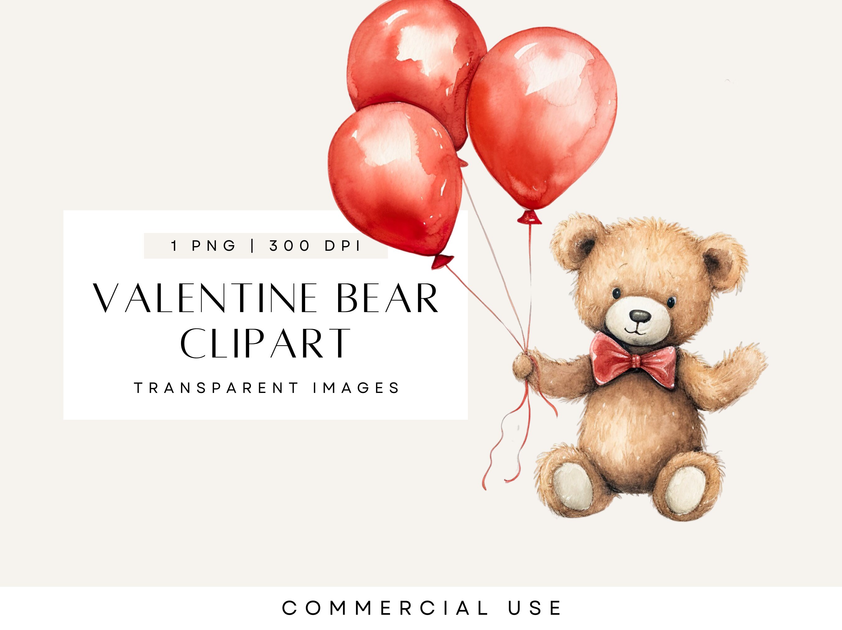 Valentine Teddy Bear Clipart, Bear Holding Balloons, Vintage Teddy Bear ...