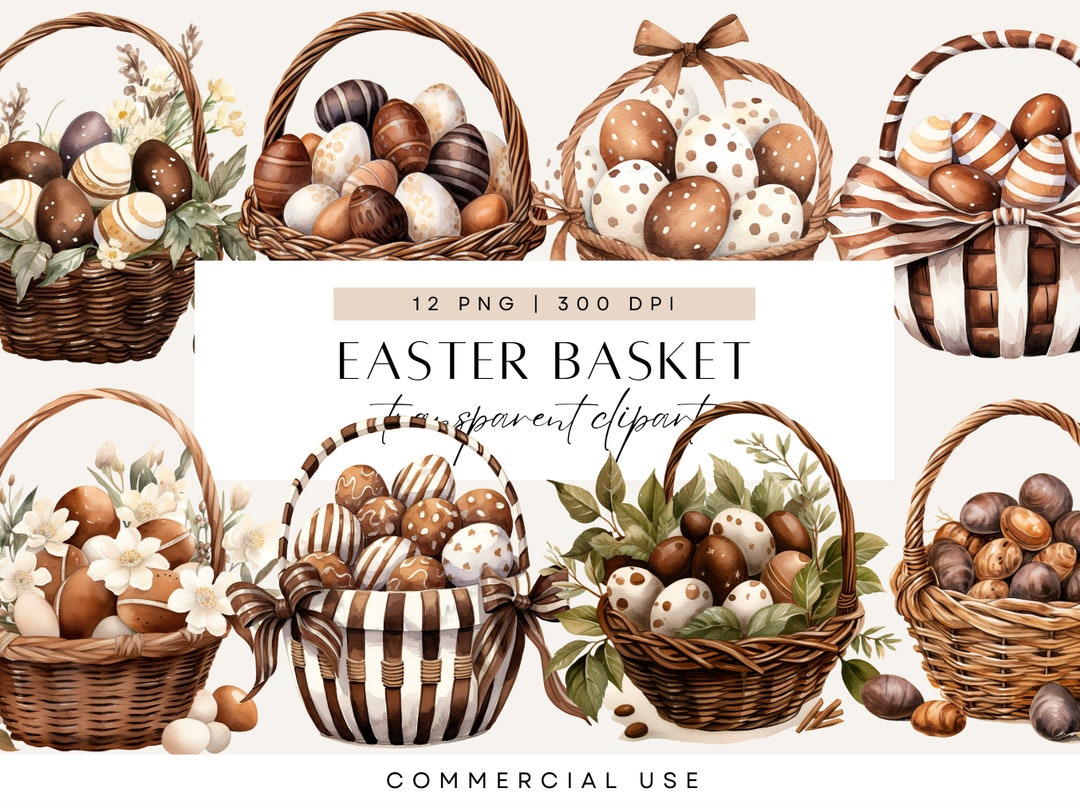 Watercolor Easter Baskets Clipart, Easter Bunny Basket, Egg Basket ...