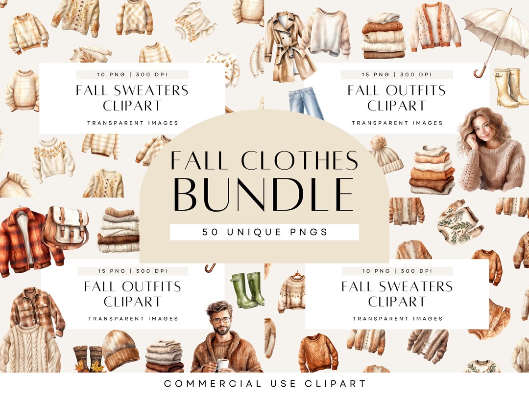 Fall Clothes Clipart, Autumn Clipart Set, Groovy Fall Clipart Bundle ...