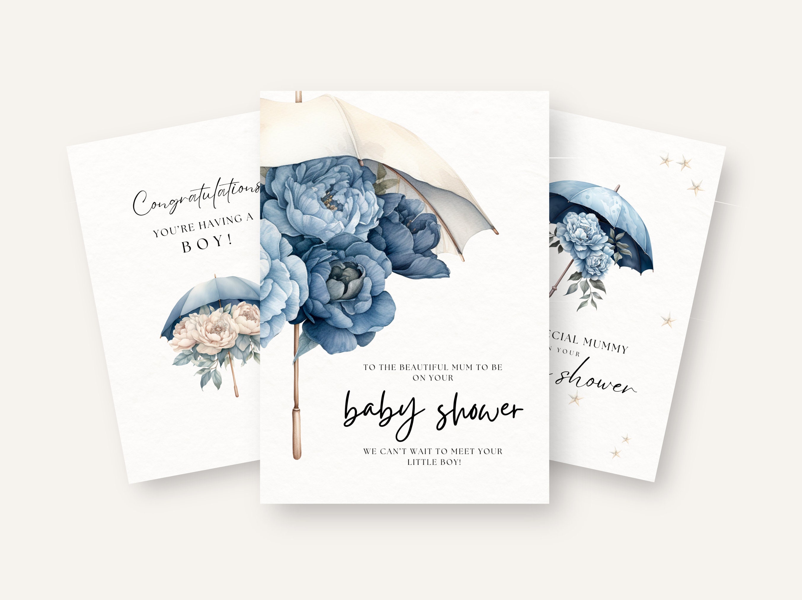 Boys Blue Baby Shower Umbrella Clipart Pack Dusty Blue Floral - Etsy