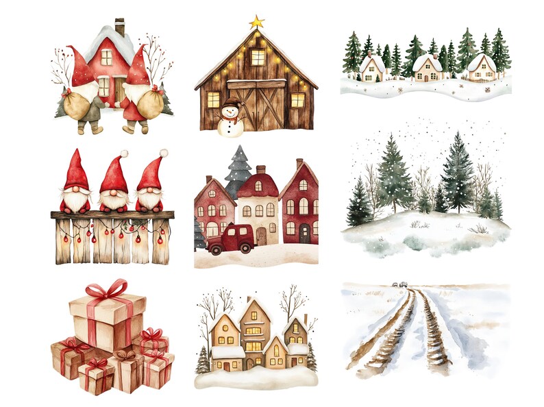 Christmas Gnome Truck Clipart, Vintage Red Green Festive Trucks ...