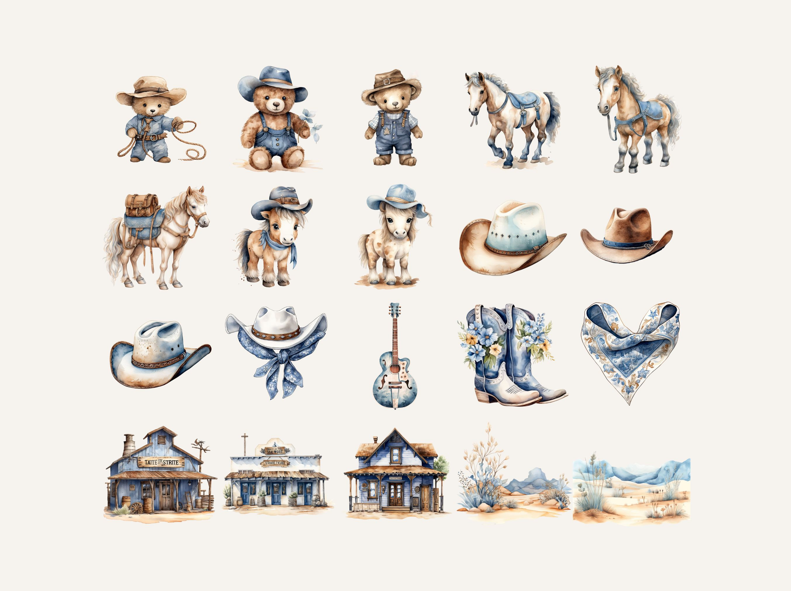 Watercolor Baby Cowboy Clipart, Little Cowboy Watercolor, Wild West ...