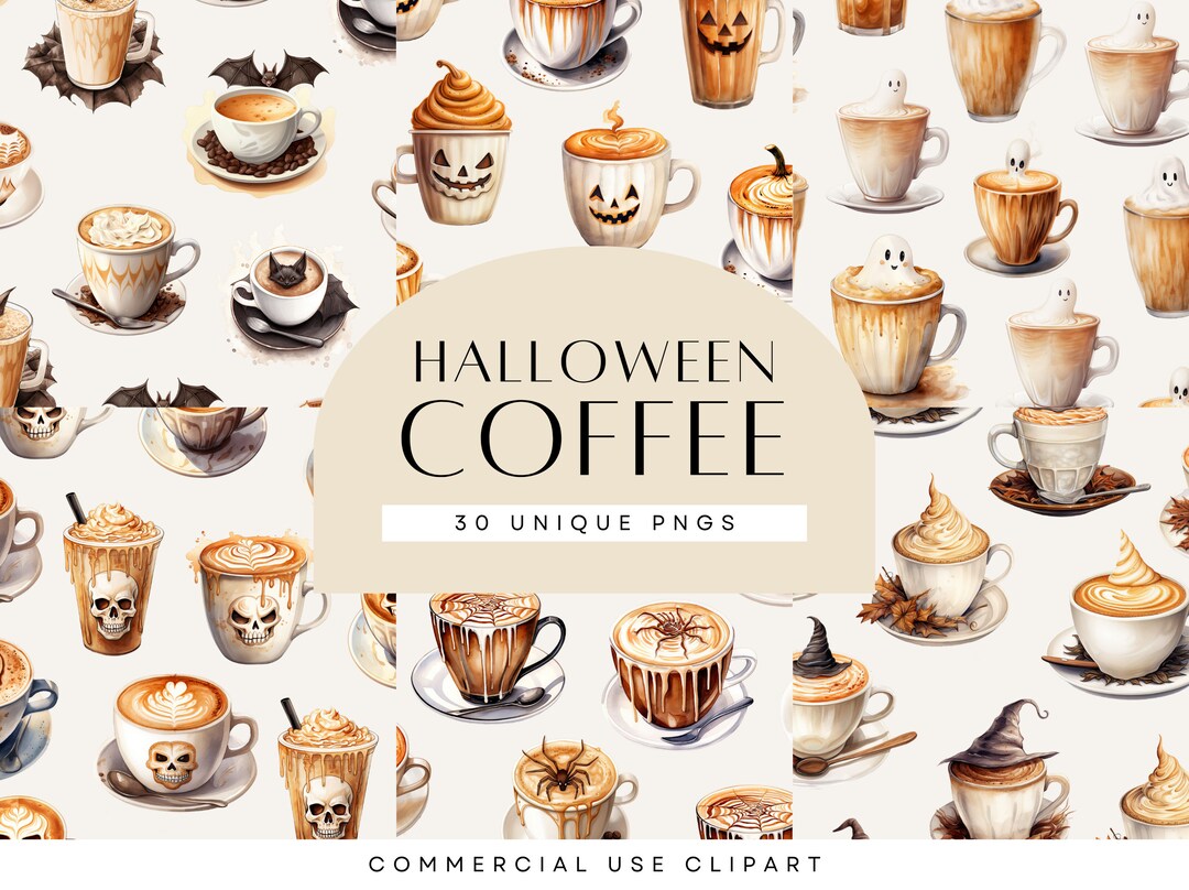 Halloween Coffee Clipart, Ghost Drinking, Pumpkin Spice, Spider Latte ...