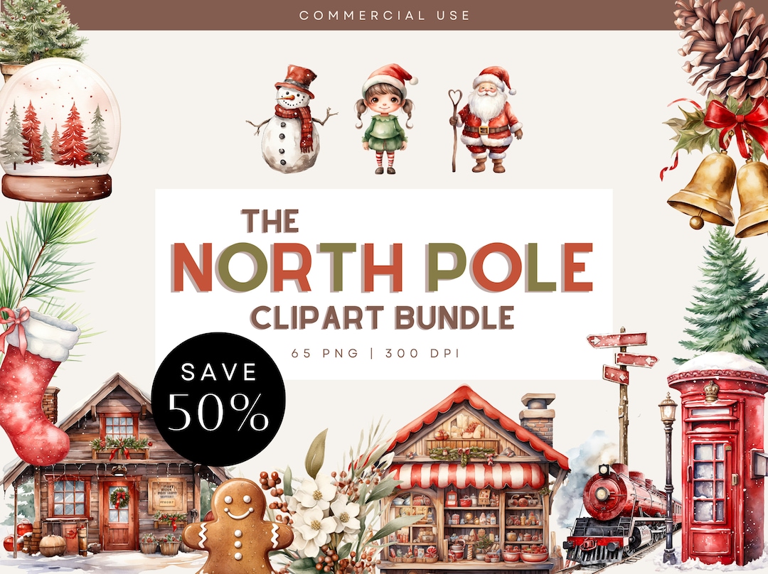 North Pole Clipart, Hygge Christmas Clipart, Christmas Invitation ...