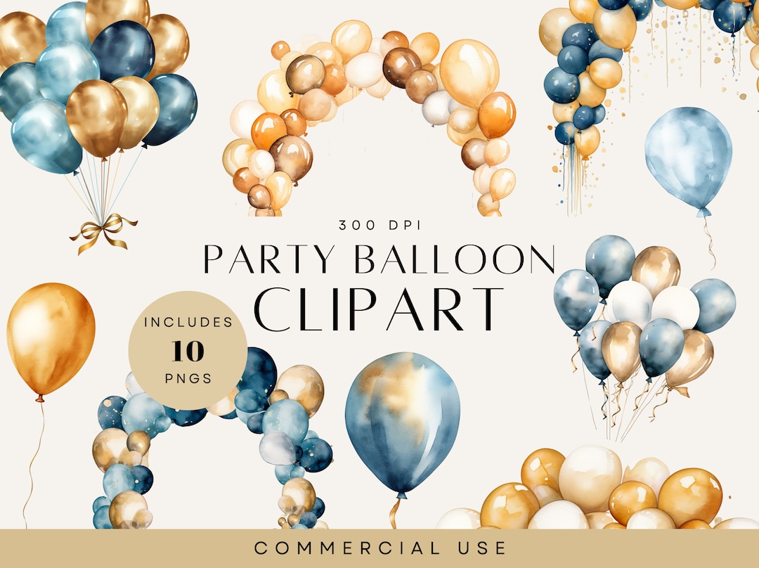 Clipart Blue and Gold Balloon Watercolor Balloons Clip Art - Etsy