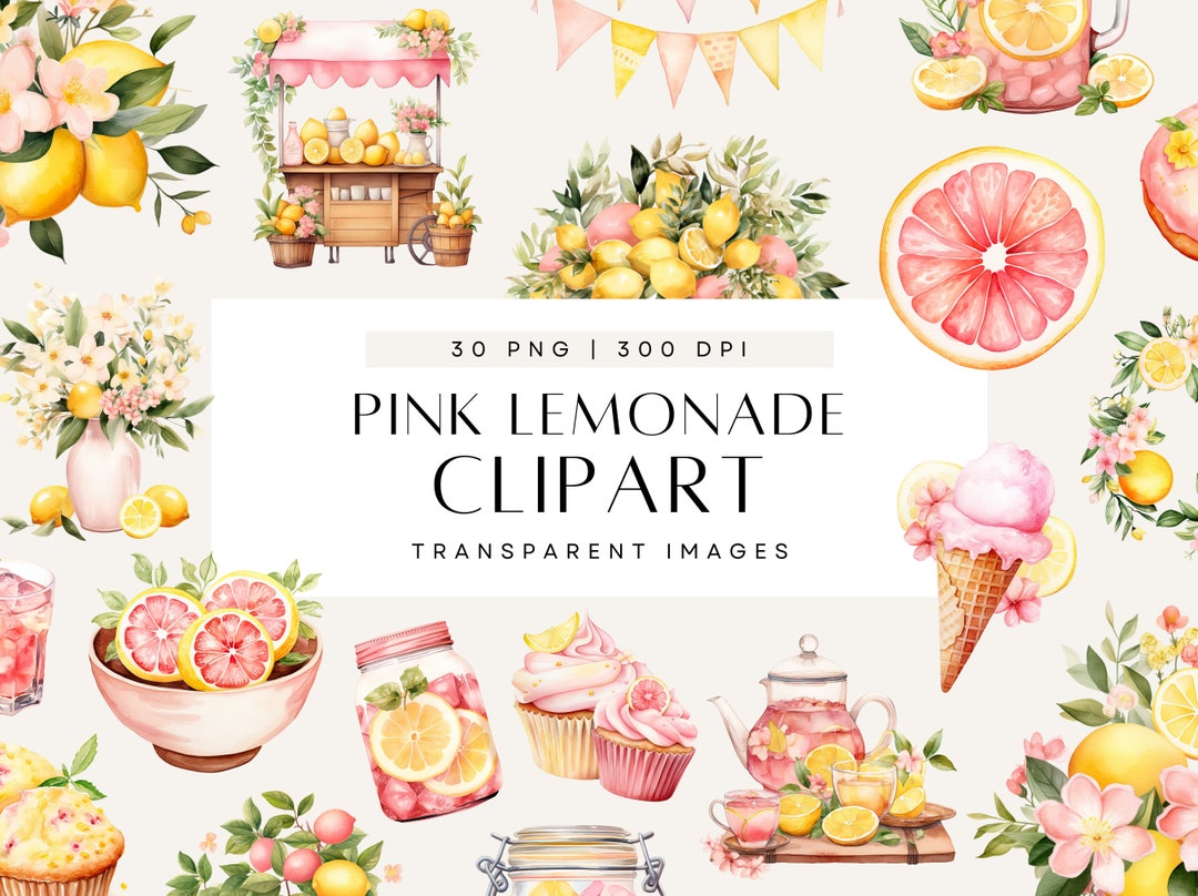 Pink Lemonade Clipart, Summer Party Cocktail, Yellow Floral, Sunshine ...