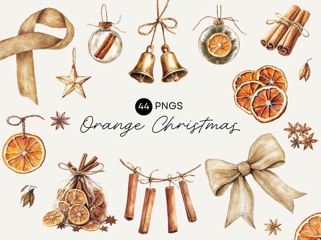 Orange Christmas Clipart, Classic Winter Foliage, Citrus Dried Oranges ...
