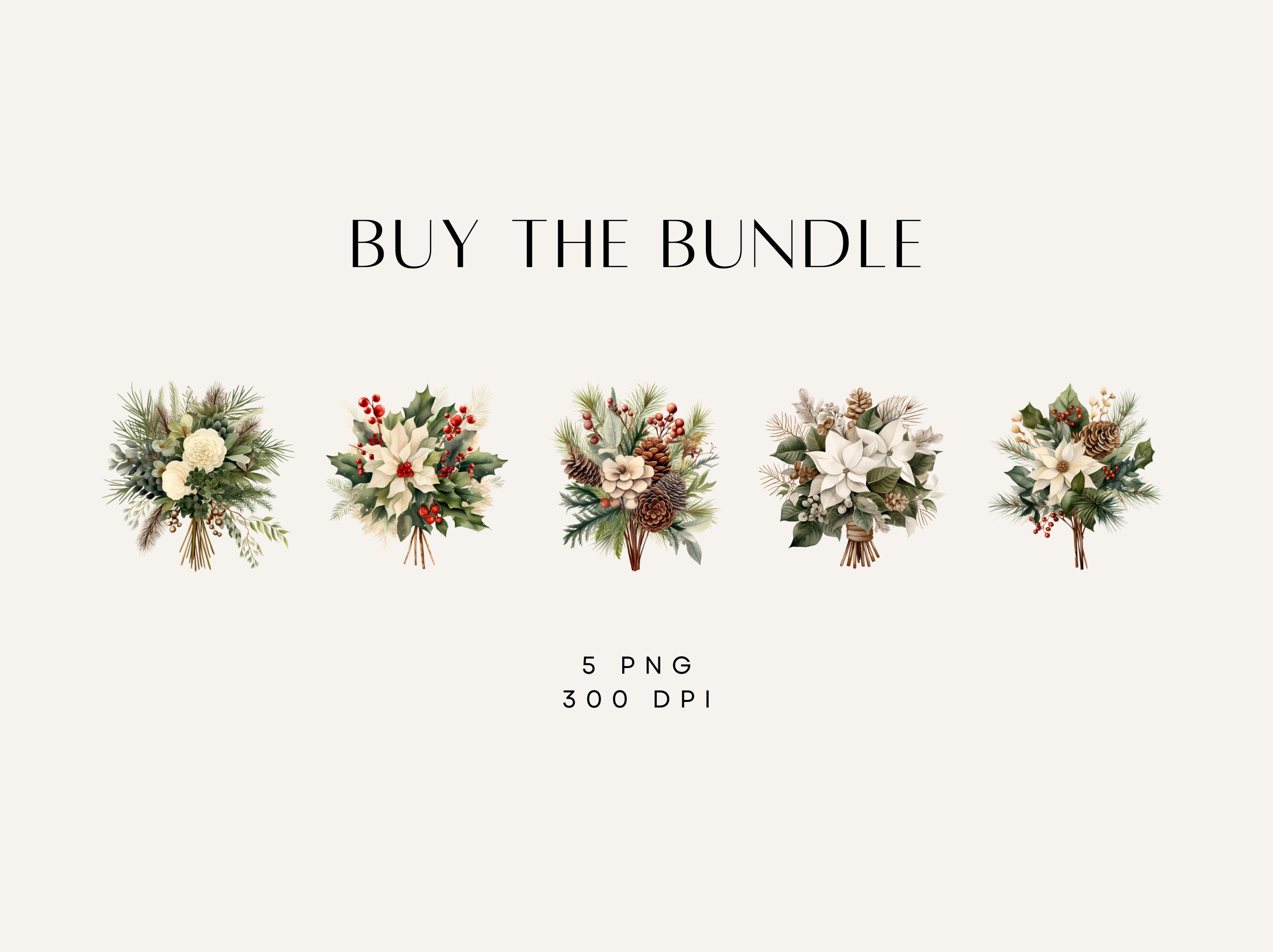 Christmas Floral Clipart Boho Flowers Clipart Rustic Flowers - Etsy