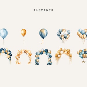 Clipart Blue and Gold Balloon, Watercolor Balloons Clip Art, Balloon ...