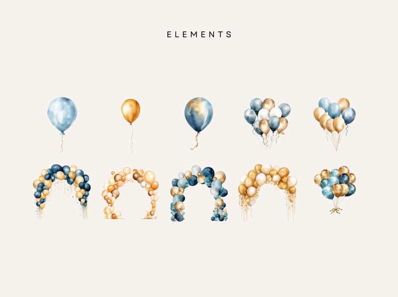 Clipart Blue and Gold Balloon, Watercolor Balloons Clip Art, Balloon ...