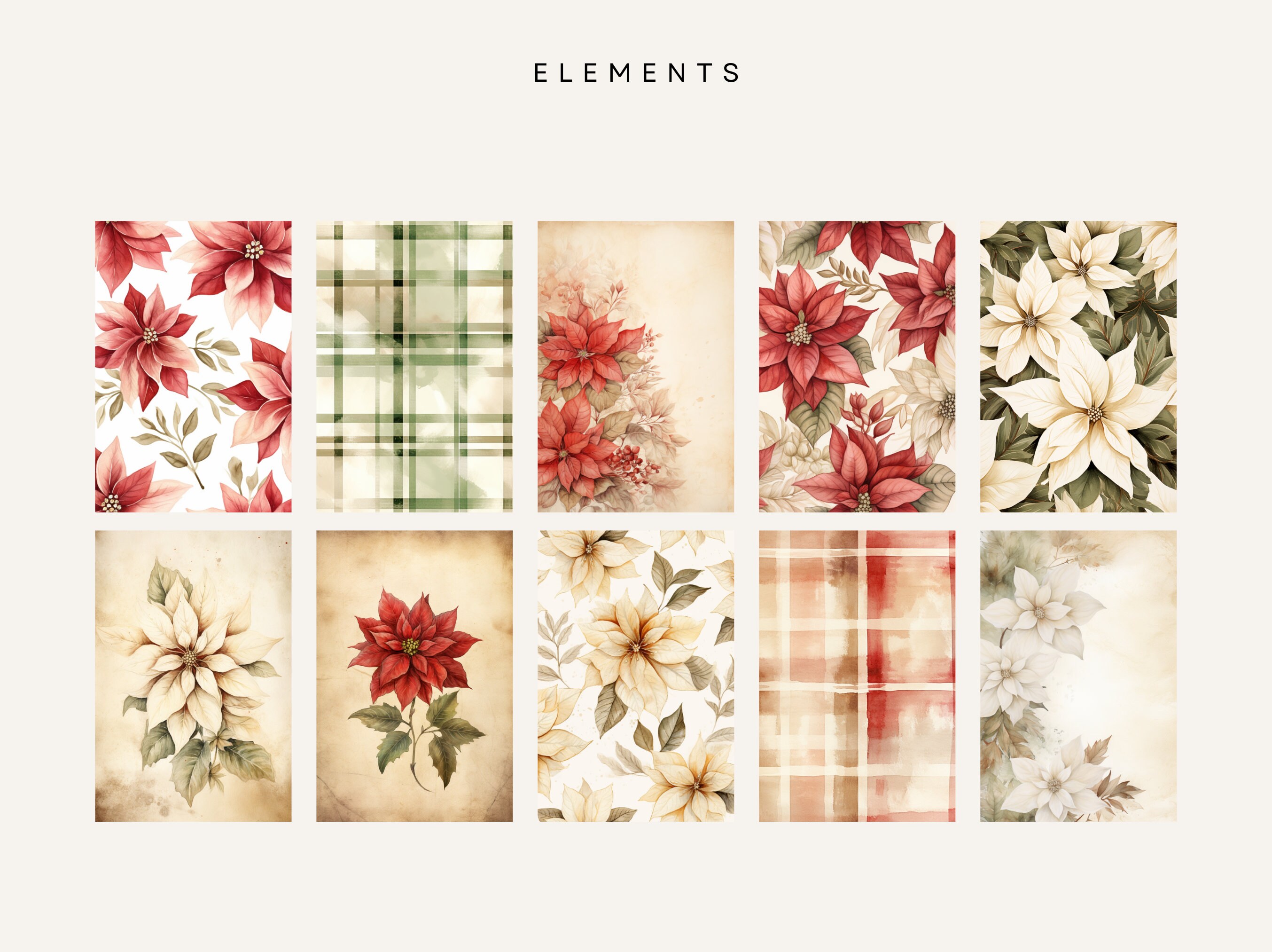 Poinsettia Scrapbook Digital Paper Christmas Flowers Vintage - Etsy