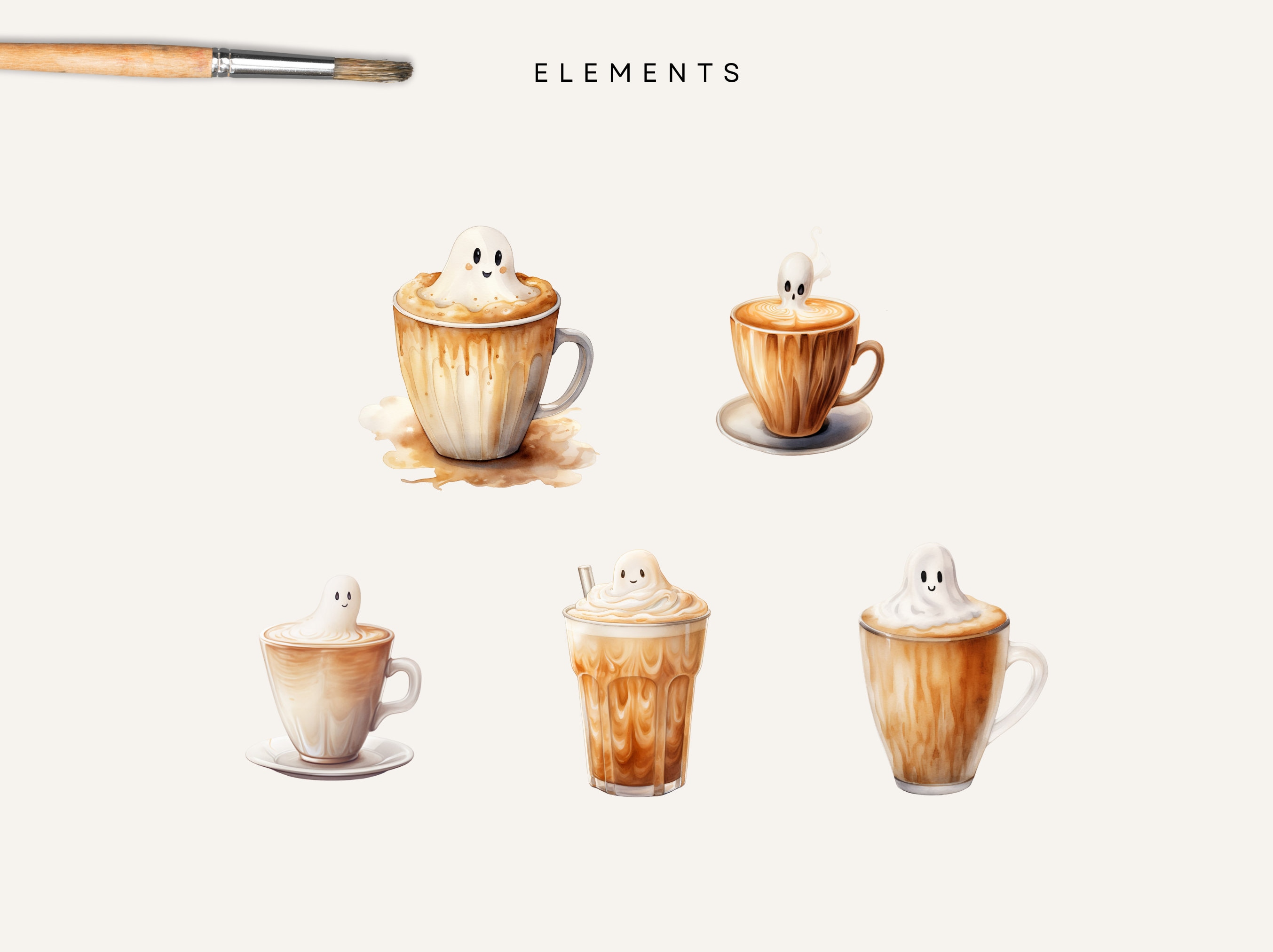 Ghost With Coffee Clipart Halloween Watercolor Drinks Latte - Etsy