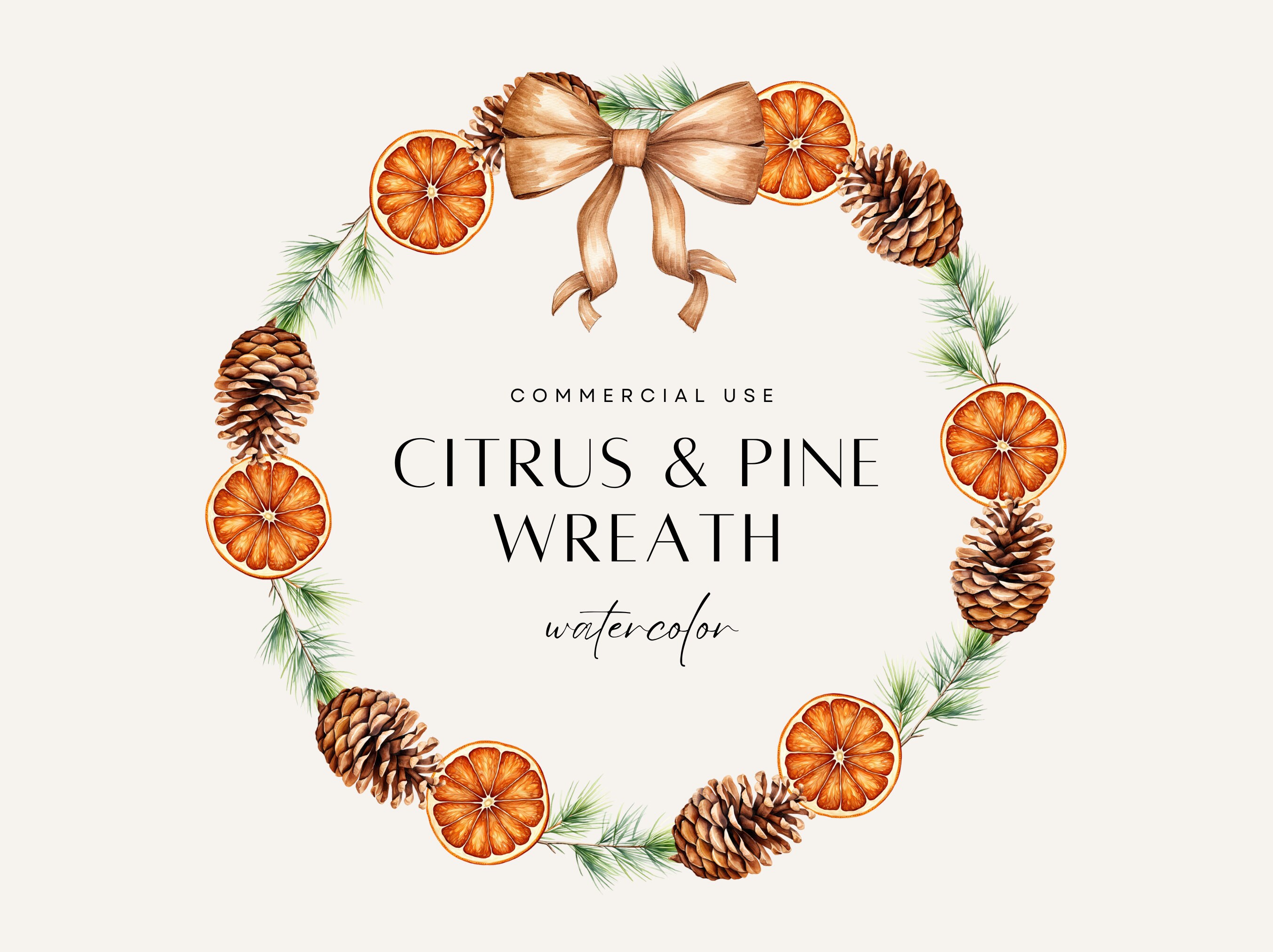 Christmas Wreath Clipart, Watercolor Wreath, Digital Download, Dried ...