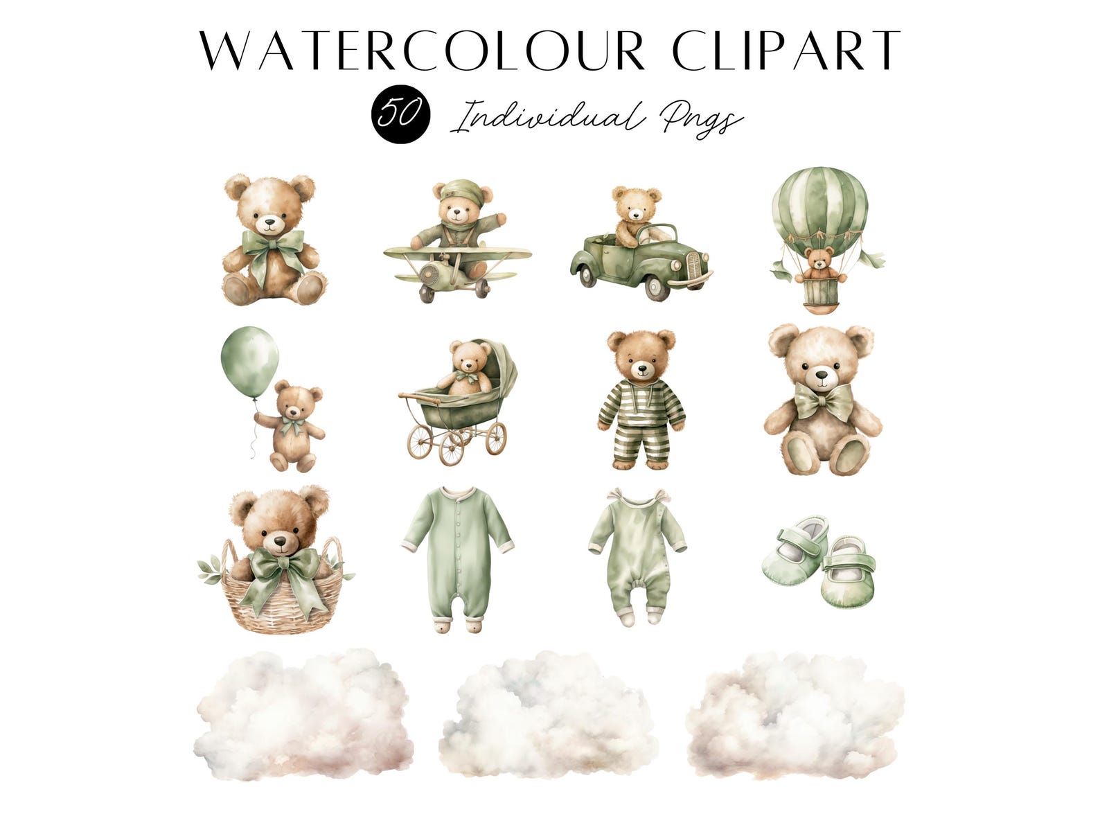 Green Teddy Bear Baby Shower Clipart, Teddies Holding Balloons ...