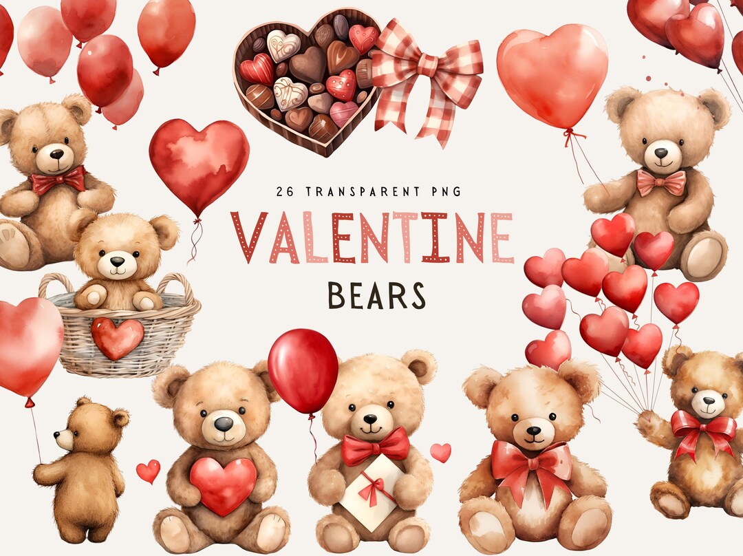 Valentine's Bear Clipart, Red Heart Balloons, Teddy Bears, Love Letter ...